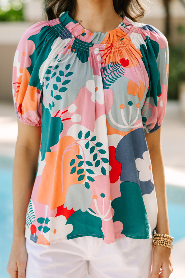 Feeling Fun Jade Green Floral Bubble Sleeve Blouse – Shop the Mint