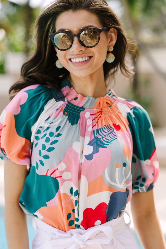 Feeling Fun Jade Green Floral Bubble Sleeve Blouse – Shop the Mint