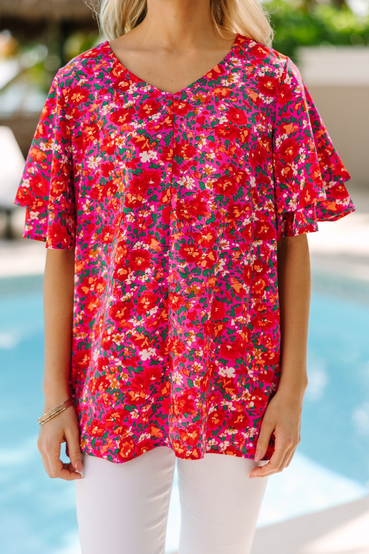 New Levels Fuchsia Pink Ditsy Floral Blouse – Shop the Mint