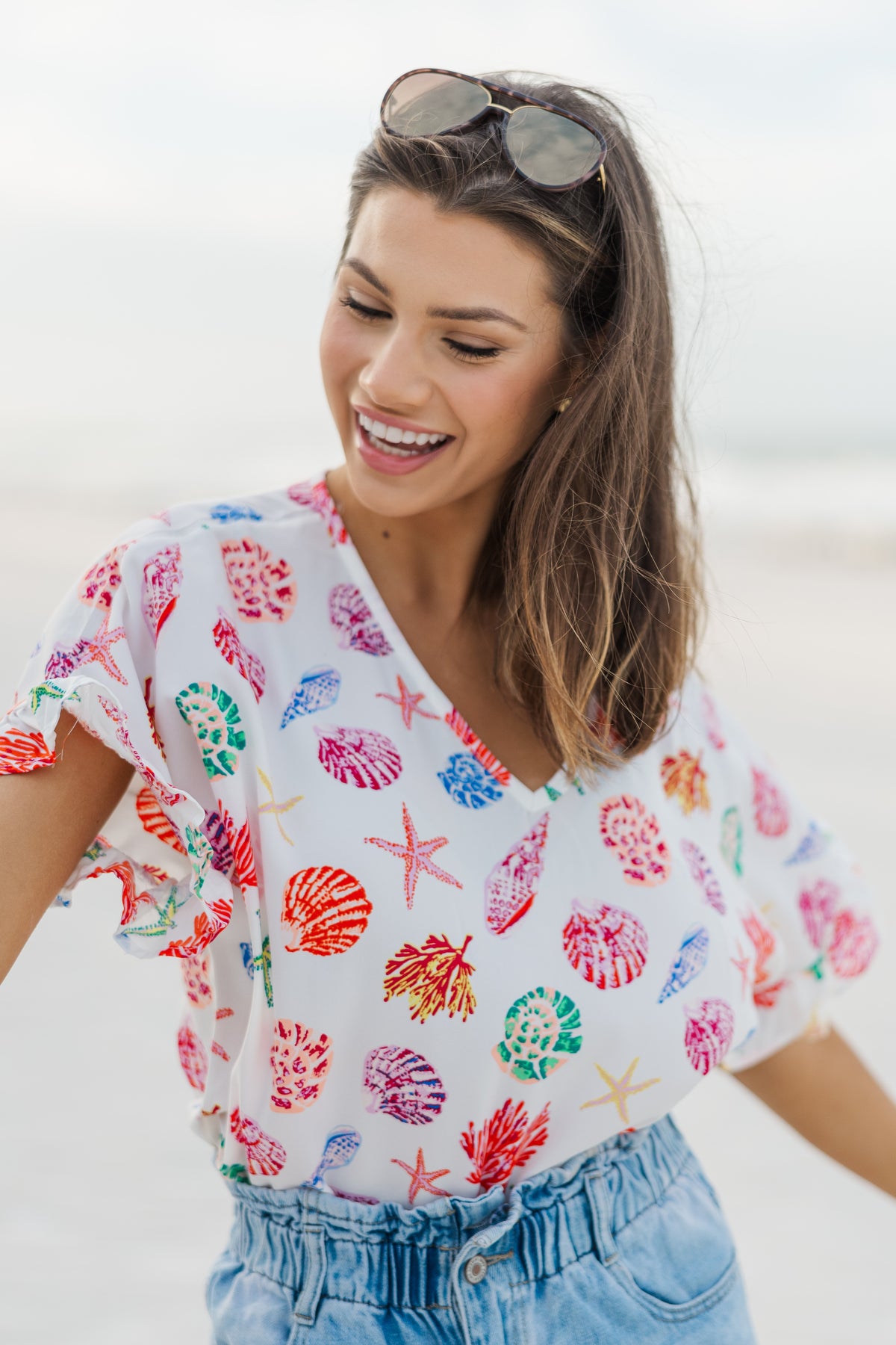 Down By The Sea Ivory White Printed Top – Shop the Mint