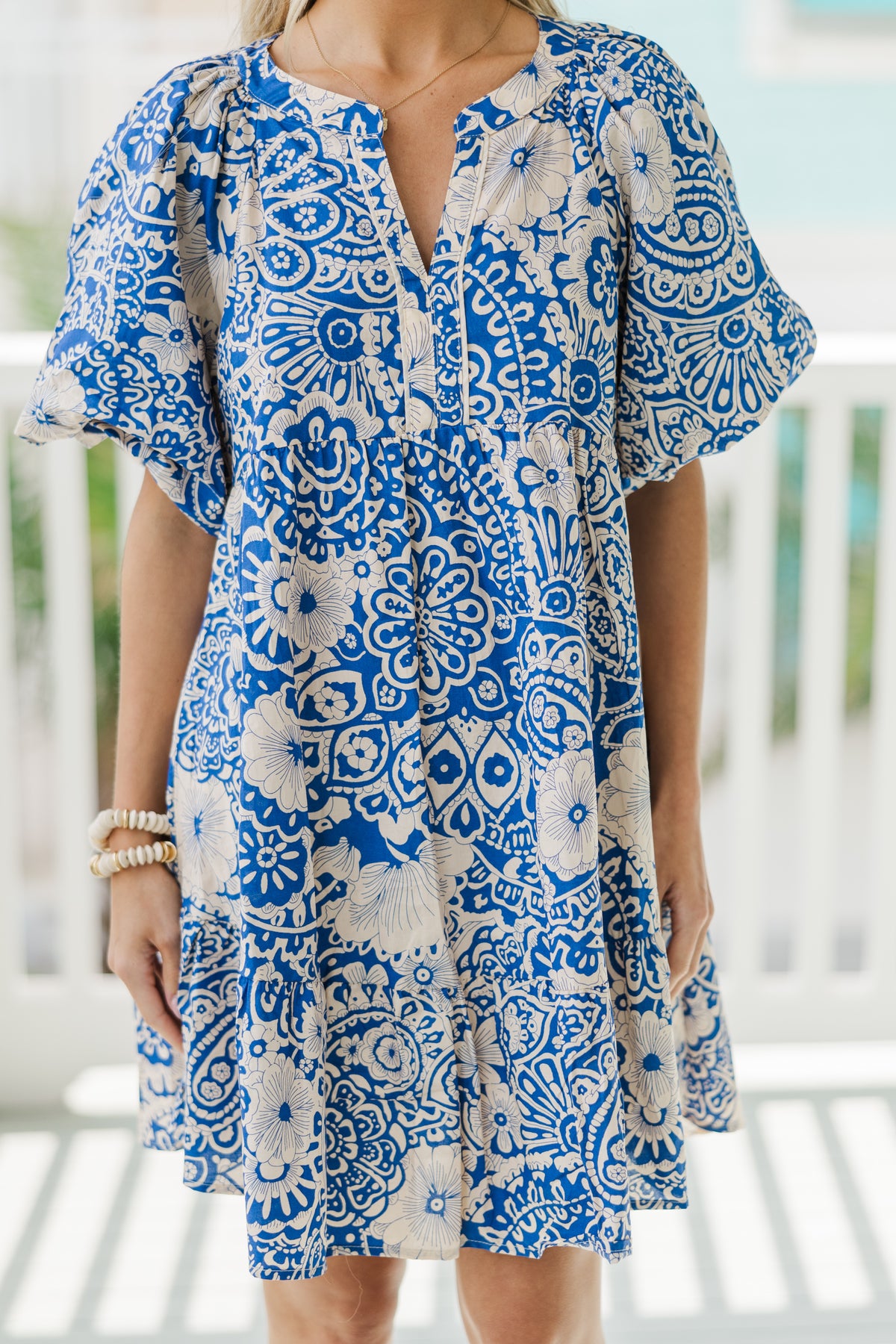 There You Go Blue Floral Bubble Sleeve Dress – Shop the Mint