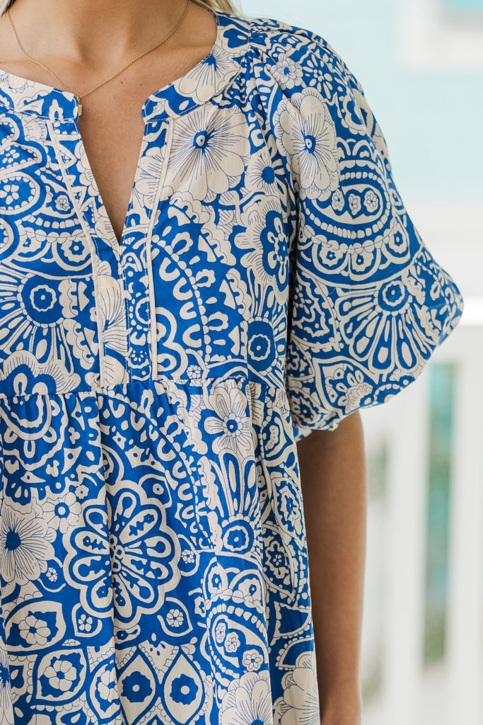 There You Go Blue Floral Bubble Sleeve Dress – Shop the Mint