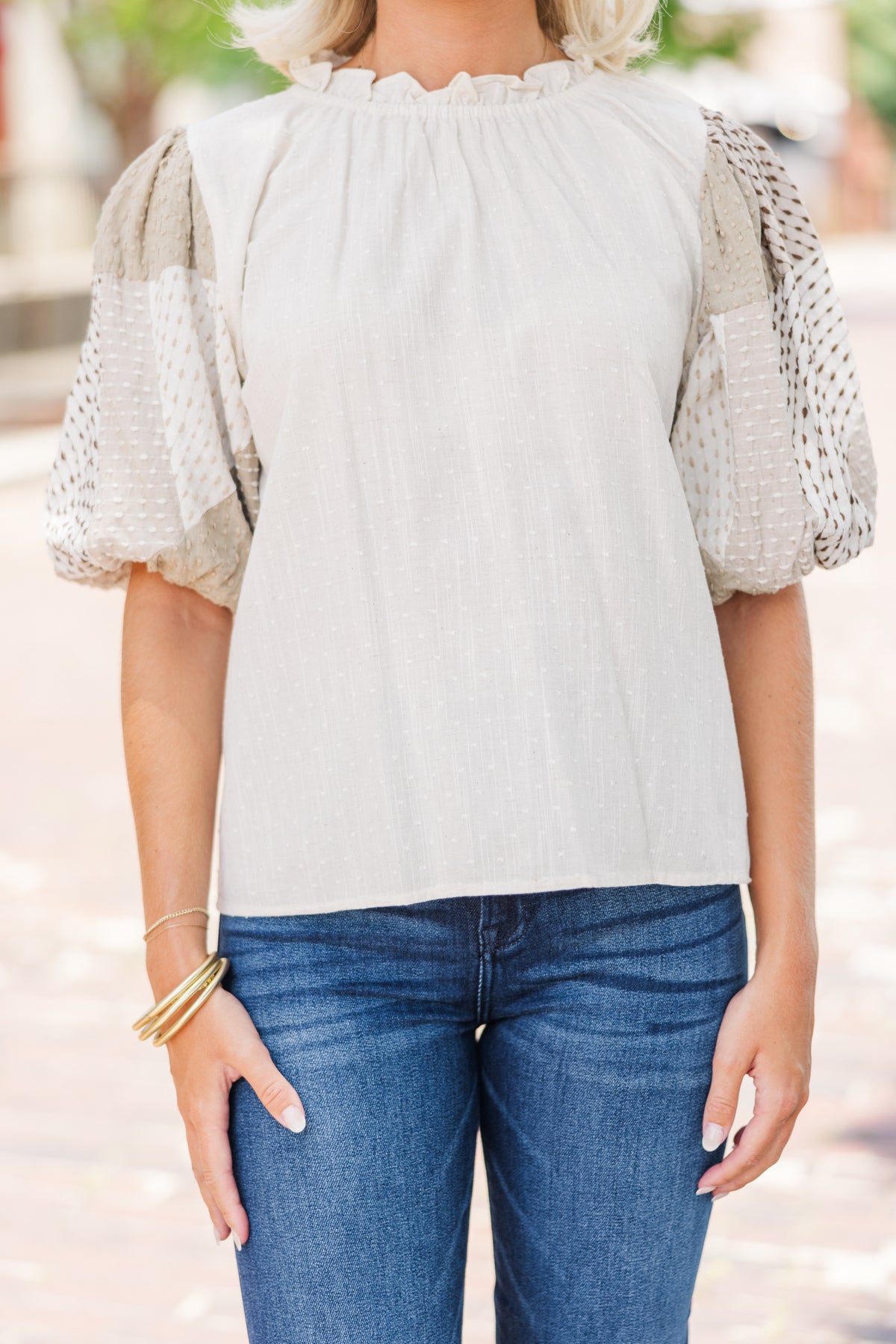 THML: Find Your Happiness Cream White Textured Blouse – Shop the Mint