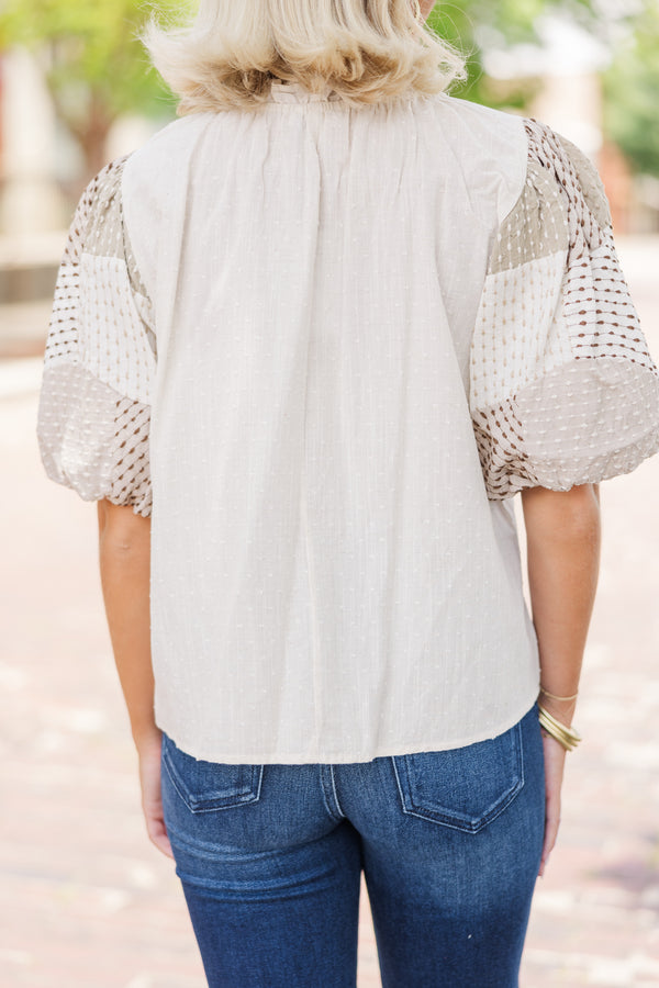 THML: Find Your Happiness Cream White Textured Blouse – Shop the Mint