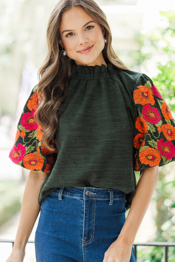 THML: Nice Days Ahead Emerald Green Embroidered Blouse – Shop the Mint