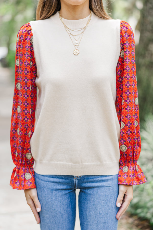 THML: Just Watch Cream White Abstract Sweater – Shop the Mint