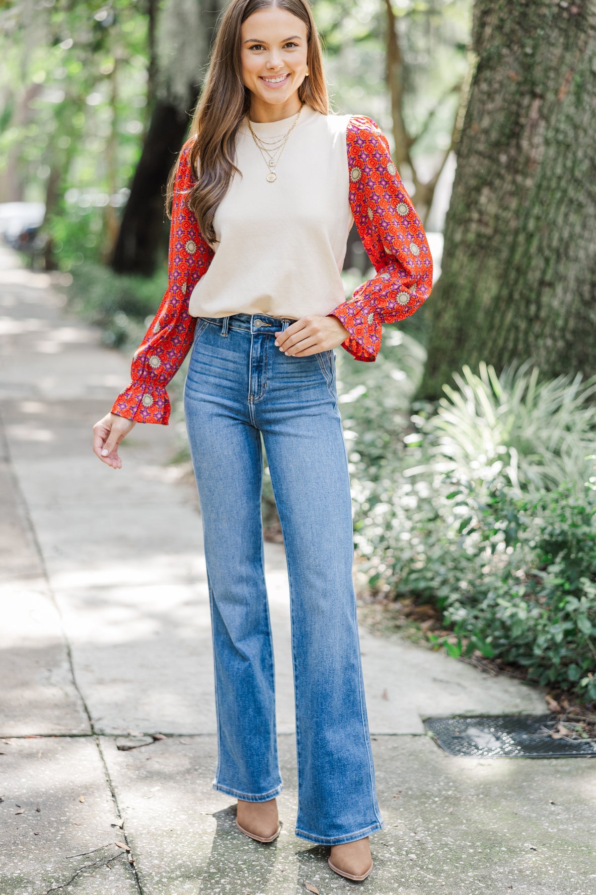 THML: Just Watch Cream White Abstract Sweater – Shop the Mint