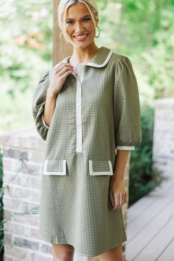 THML: What A Joy Olive Green Textured Dress – Shop the Mint