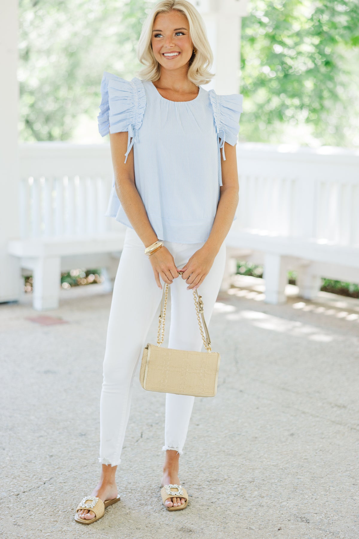 In Your Heart Sky Blue Ruffled Blouse – Shop the Mint