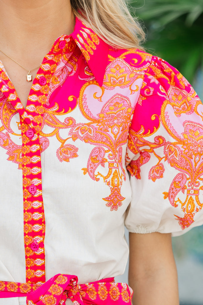 Bold And Bright Ivory & Fuchsia Printed Dress – Shop the Mint