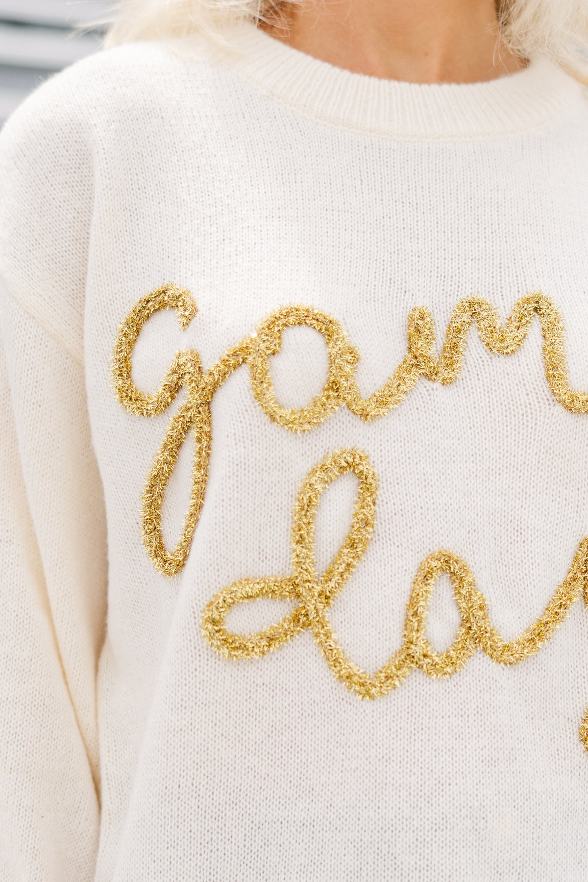 It's Game Day Ivory/Gold Puff Sleeve Sweater – Shop the Mint