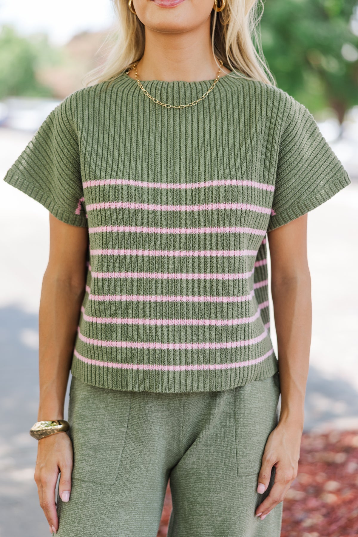 Ready For The Day Olive Green Striped Sweater – Shop the Mint