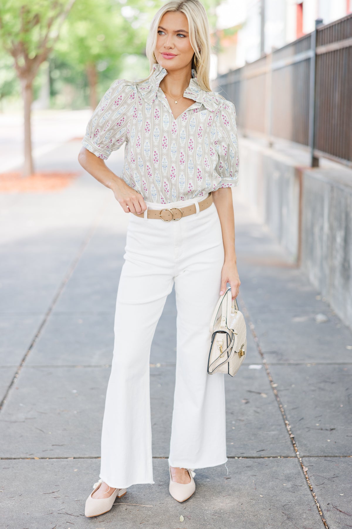 Taking Shape Taupe Medallion Blouse – Shop the Mint