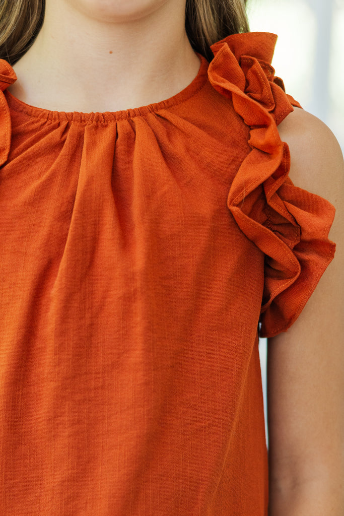 Girls: Listen To Your Heart Rust Orange Ruffled Blouse – Shop the Mint