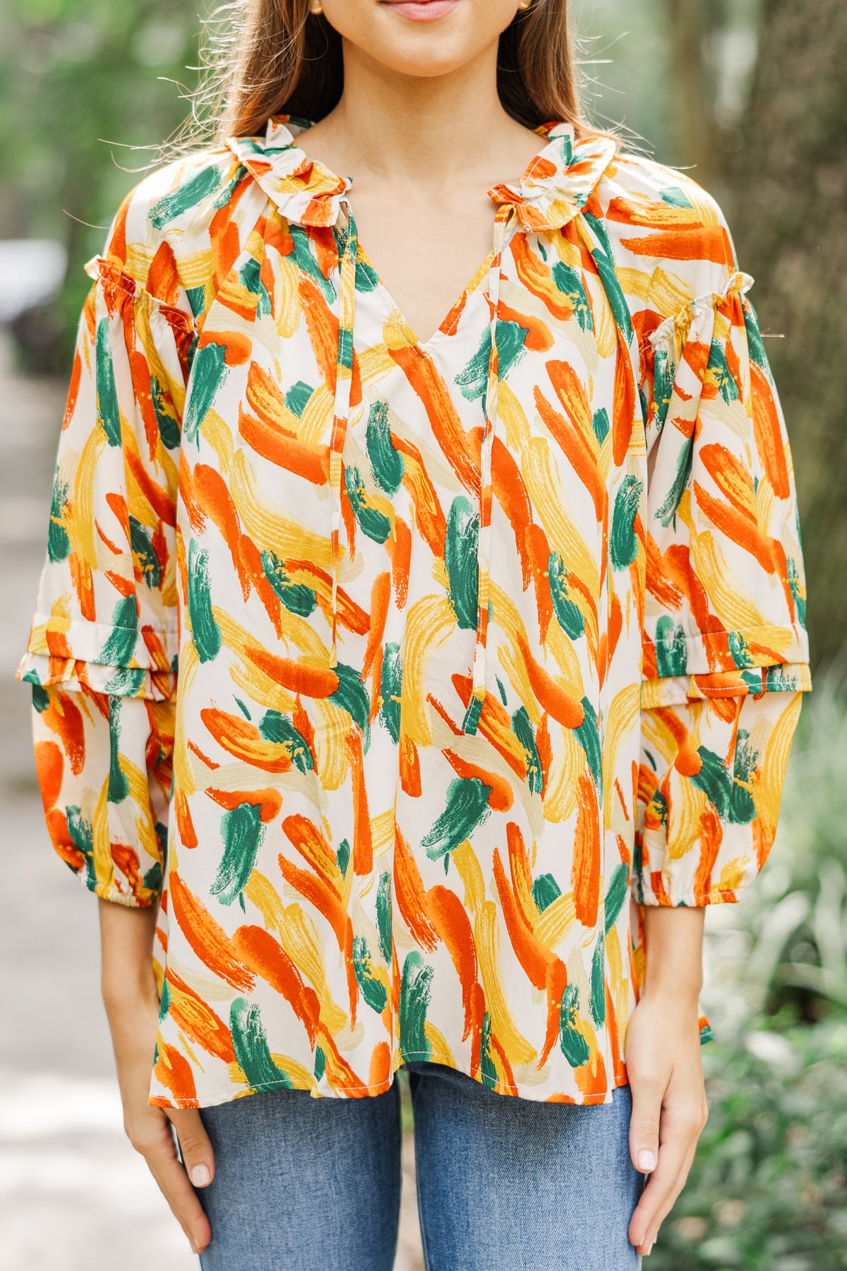 Just For Fun Cream Abstract Blouse – Shop the Mint