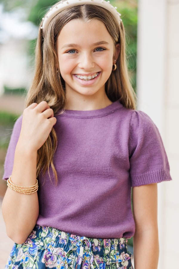 Girls: Work Of Art Plum Purple Short Sleeve Sweater – Shop the Mint
