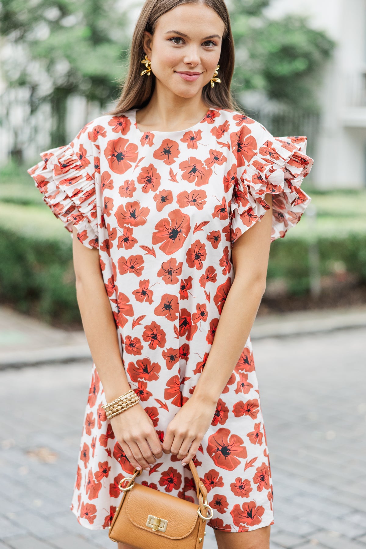 What A Vision Rust Orange Floral Ruffled Dress – Shop the Mint