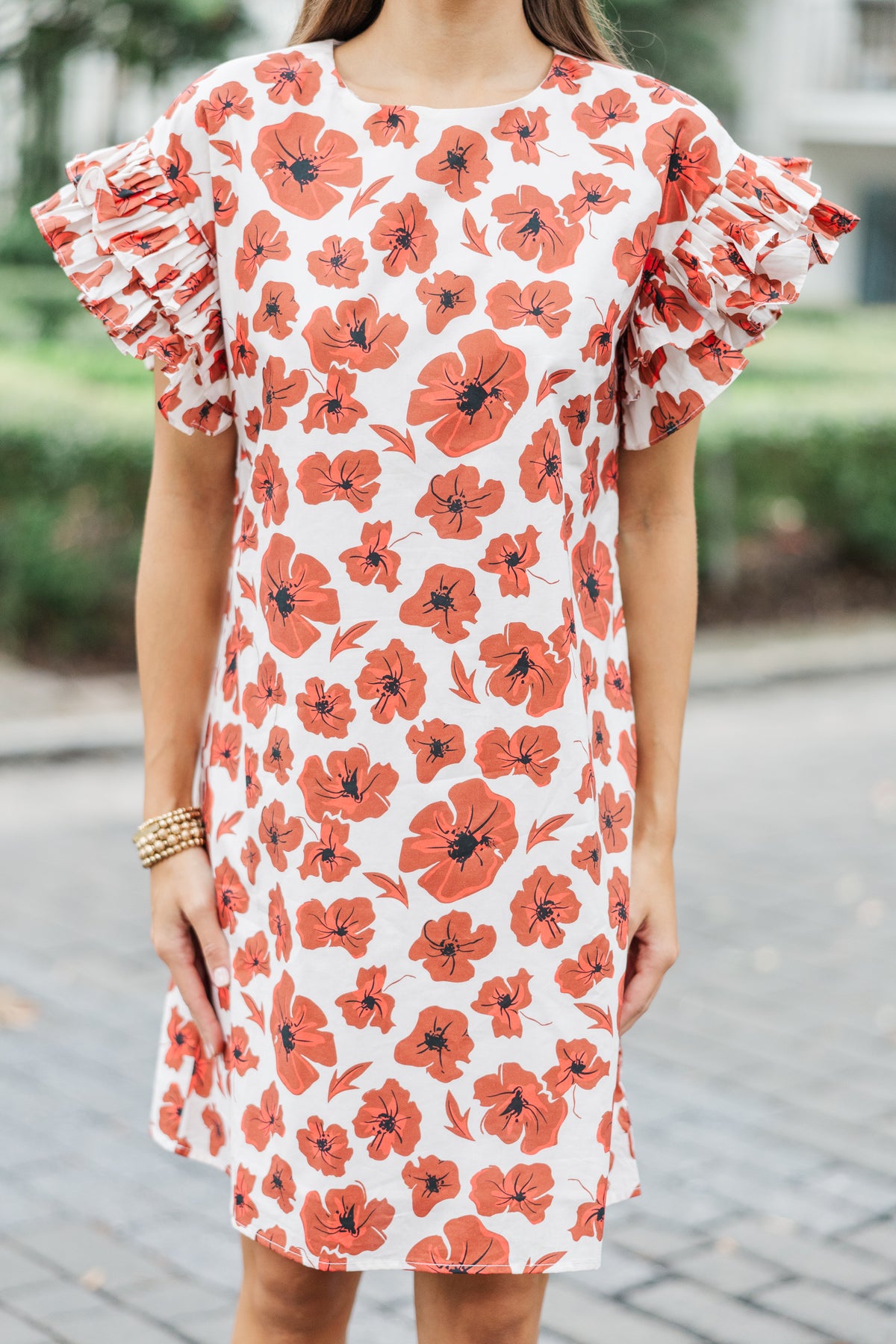 What A Vision Rust Orange Floral Ruffled Dress – Shop the Mint