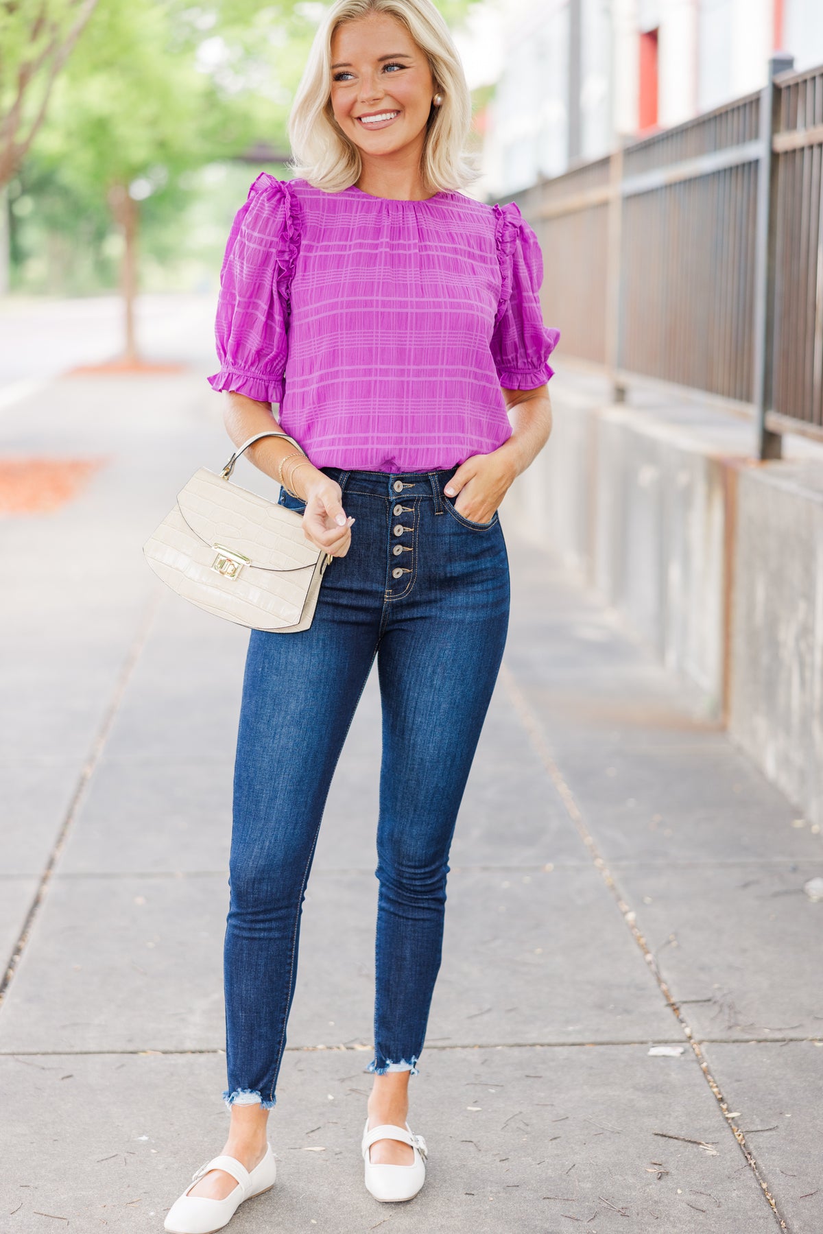 Glad To See You Magenta Purple Ruffled Blouse – Shop the Mint