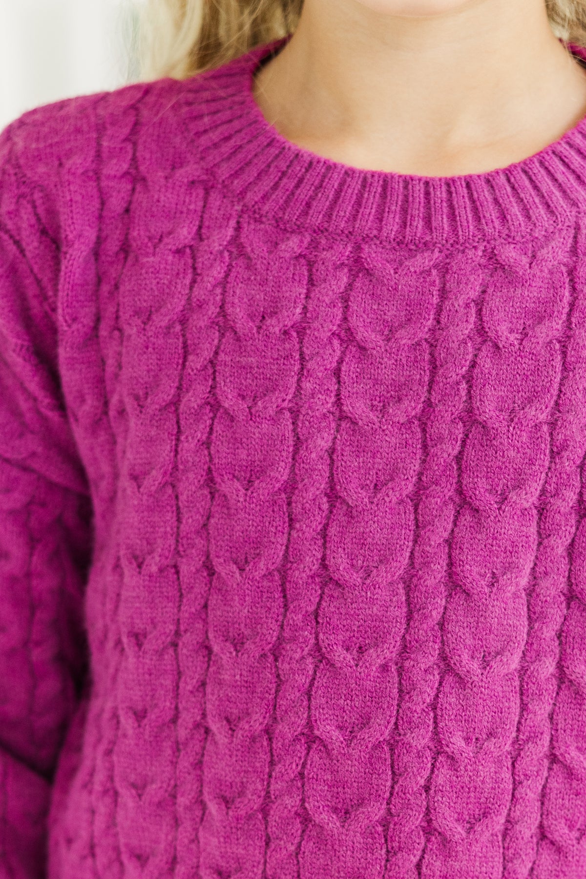 Girls: The Kelcie Magenta Purple Cable Knit Crop Sweater – Shop the Mint