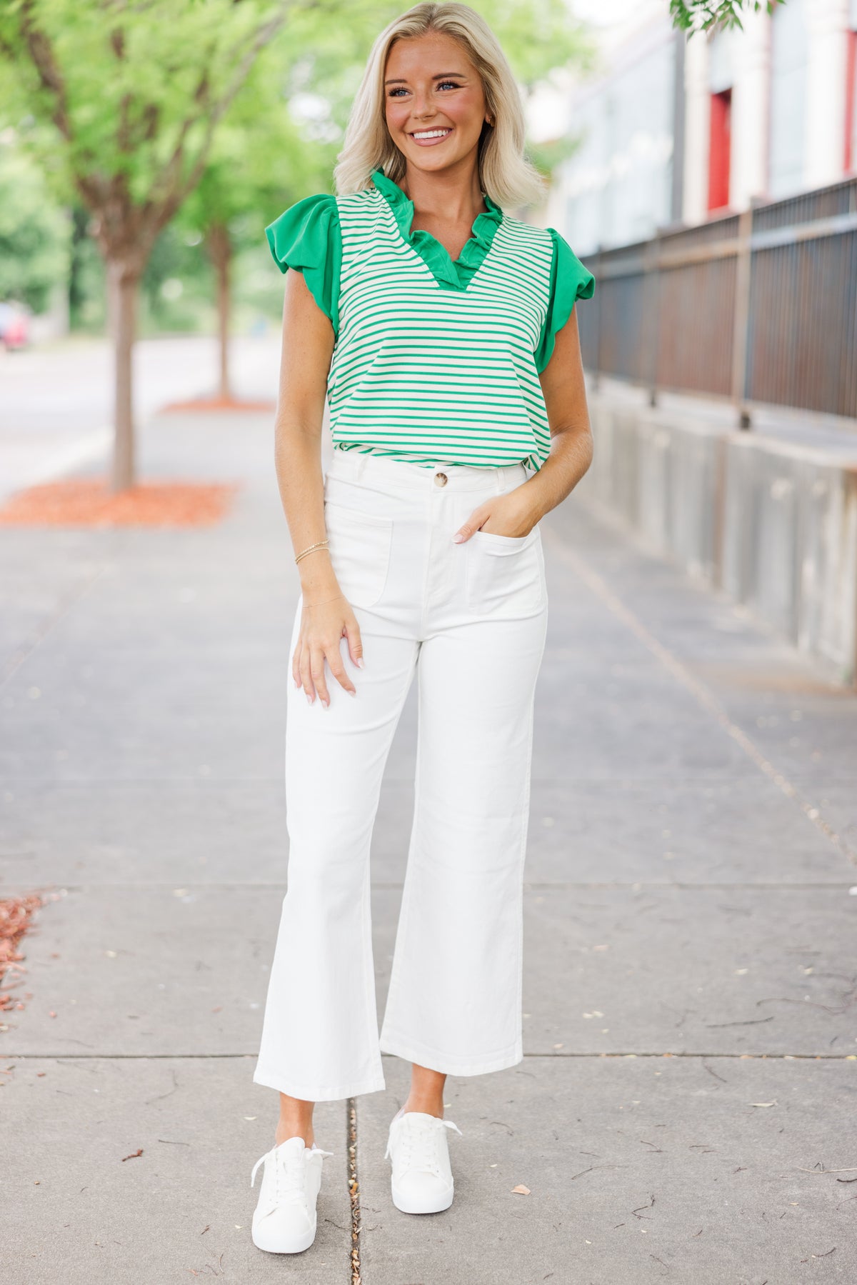 Easy Weekends Green Striped Blouse – Shop the Mint