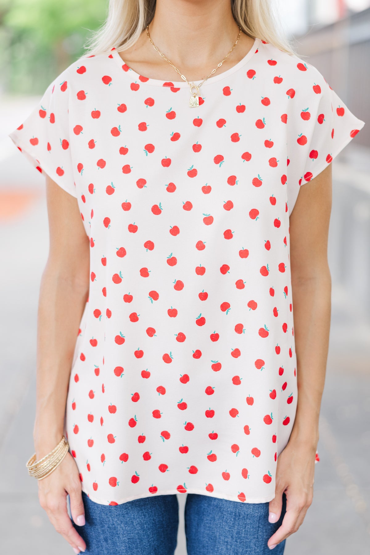 Hello Beautiful Apple Print Cap Sleeve Top – Shop the Mint