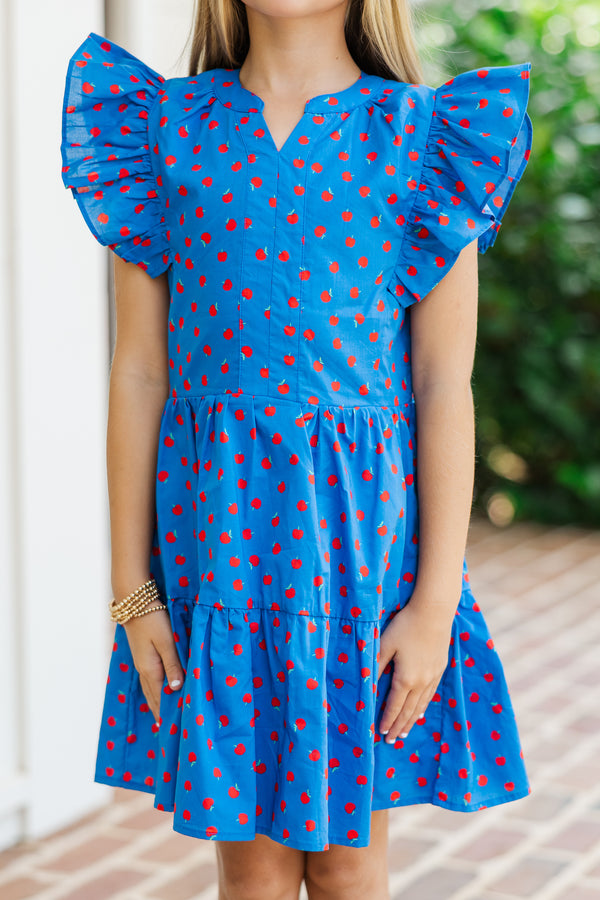 Girls: At This Time Navy Blue Apple Print Dress – Shop the Mint