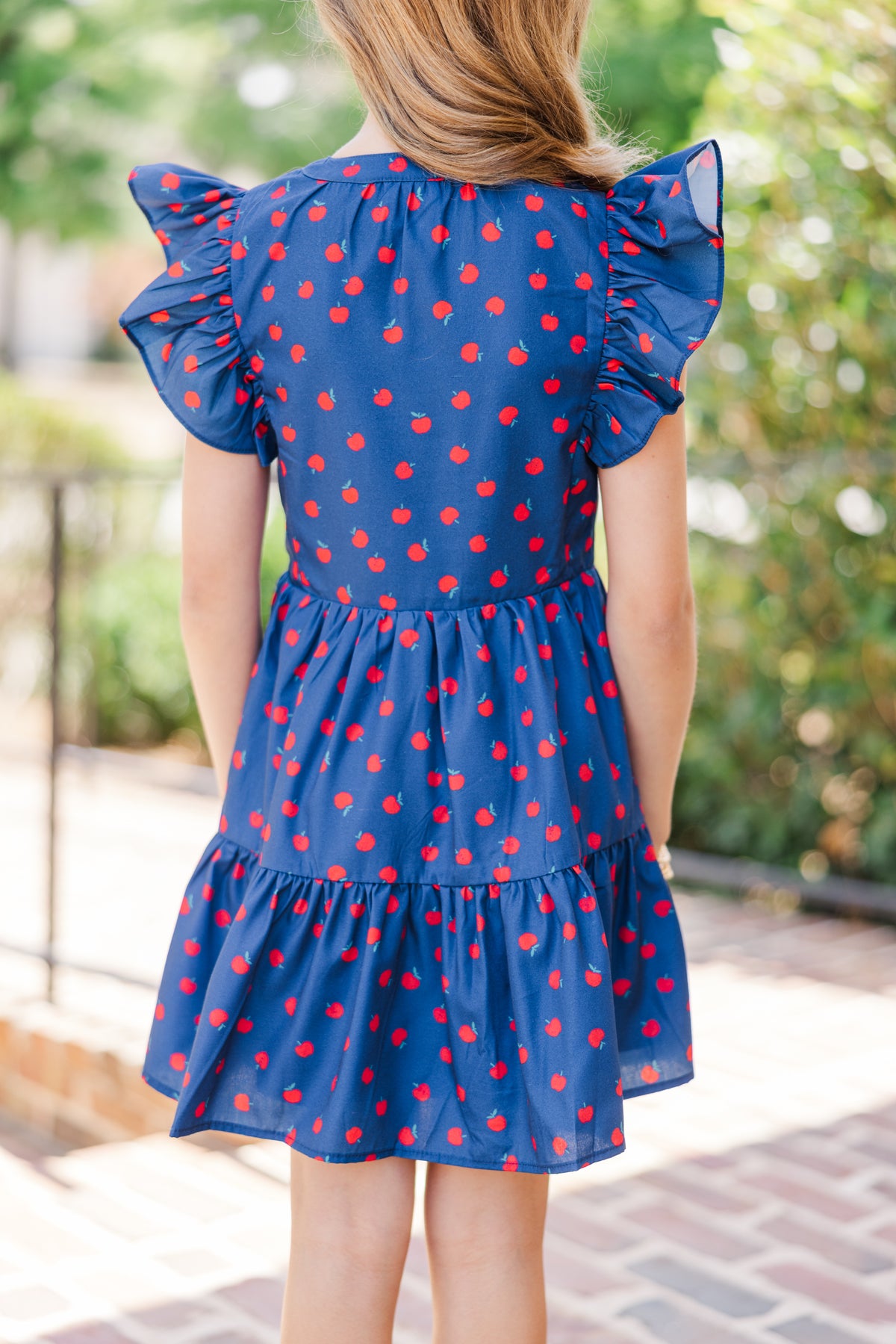 Girls: At This Time Navy Blue Apple Print Dress – Shop the Mint