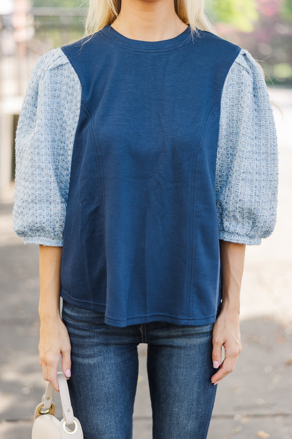 Know It All Navy Blue Tweed Blouse – Shop the Mint