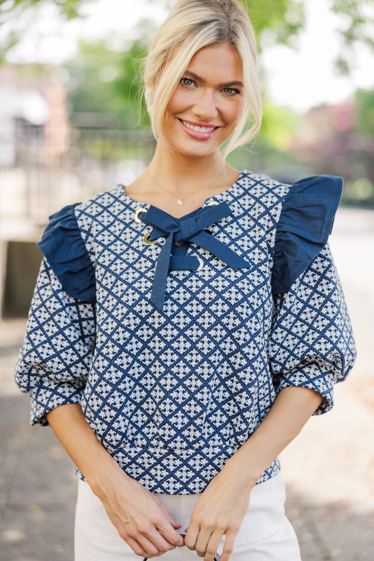 All Your Love Navy Blue Ruffled Blouse – Shop the Mint