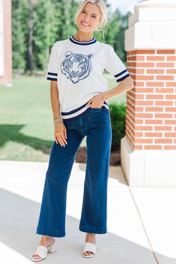 Stay In Character White/Navy Tiger Sweater – Shop the Mint