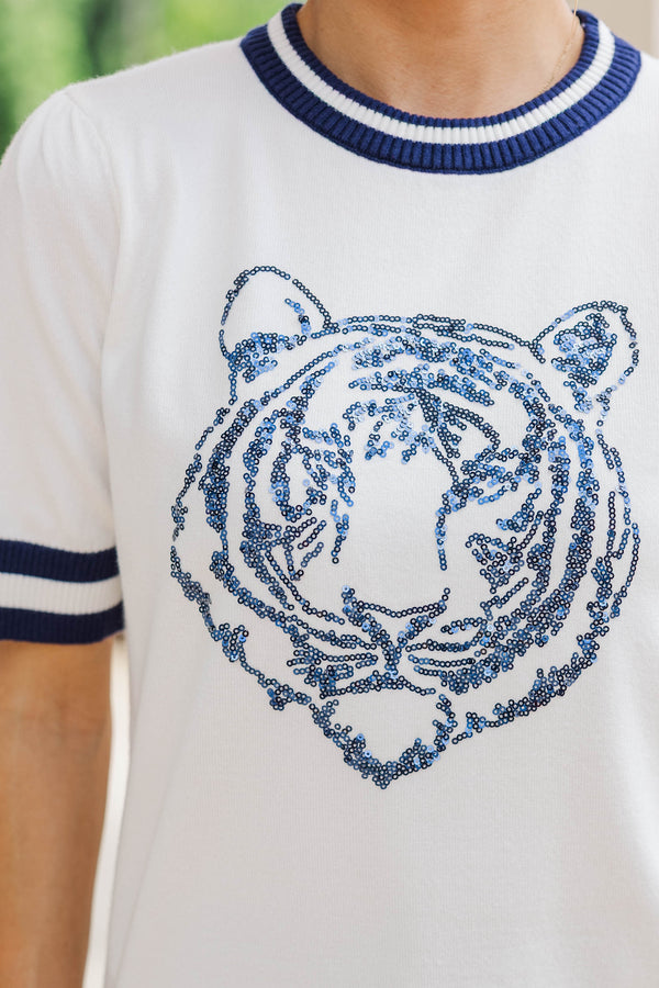 Stay In Character White/Navy Tiger Sweater – Shop the Mint