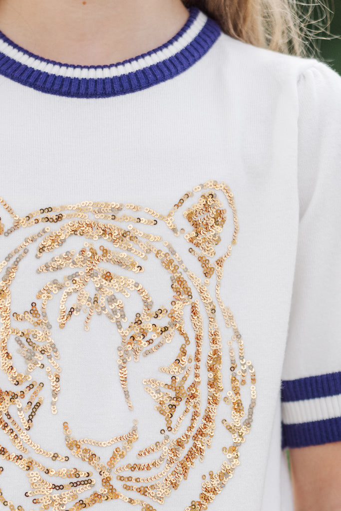 Girls: Stay In Character Gold/Purple Tiger Sweater – Shop the Mint