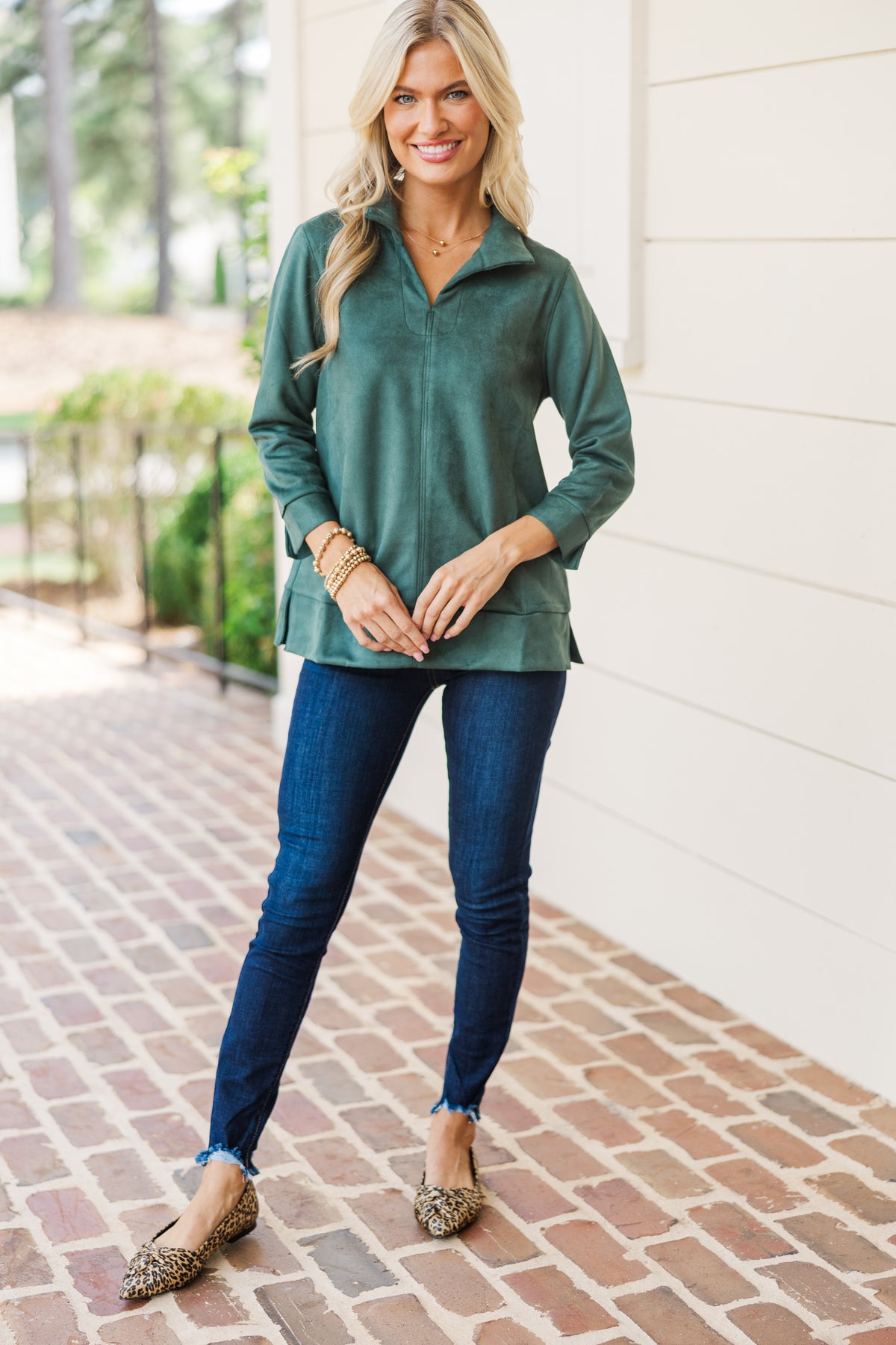 Never Forget Emerald Green Faux Suede Blouse – Shop the Mint