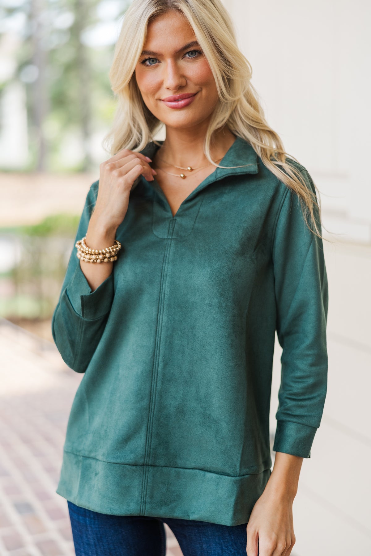 Never Forget Emerald Green Faux Suede Blouse – Shop the Mint