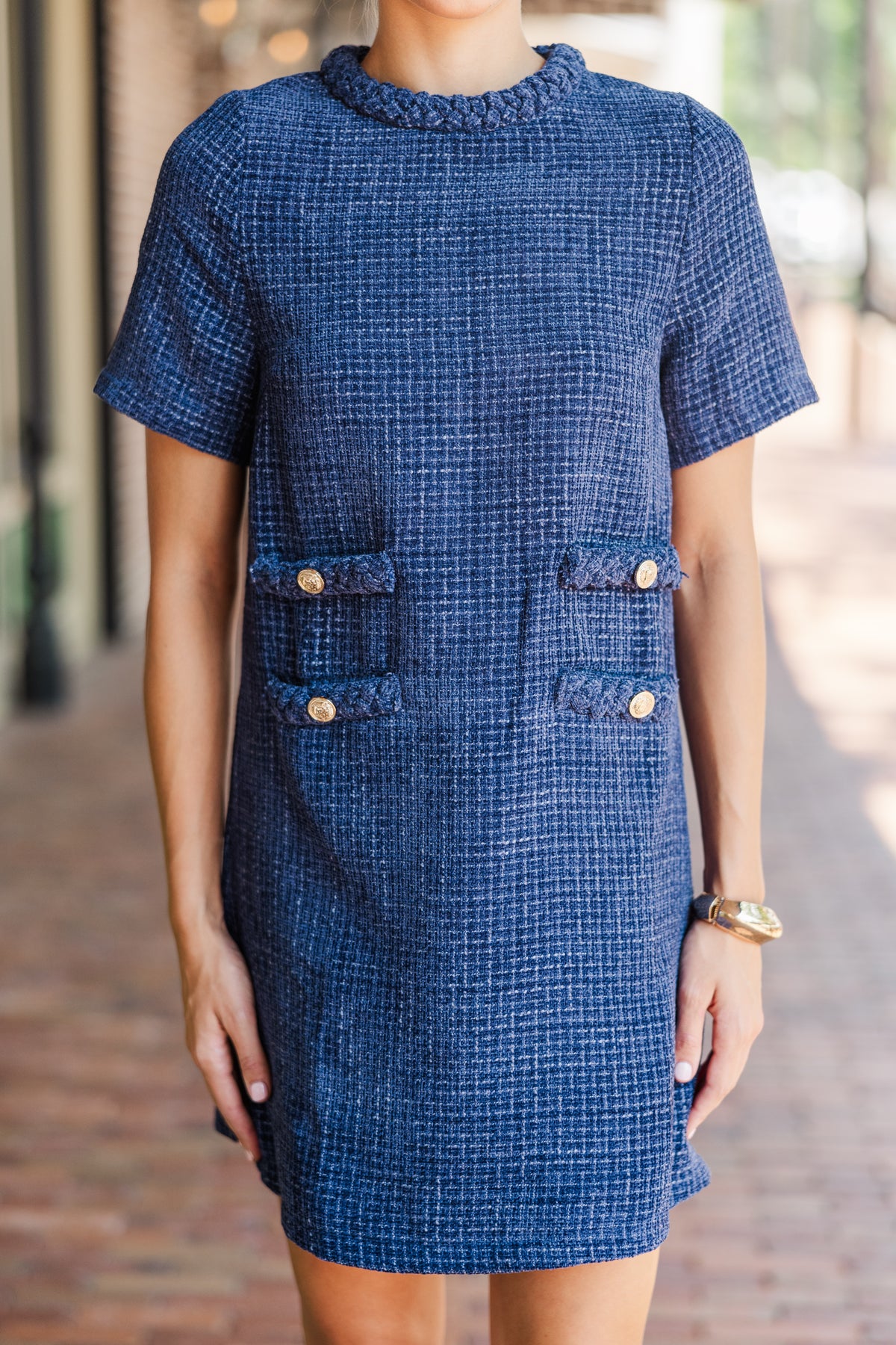 Ask You Out Navy Blue Tweed Shift Dress – Shop the Mint
