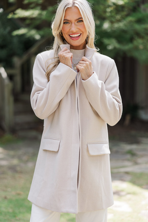 Do What You Can Oatmeal Brown Herringbone Coat – Shop the Mint