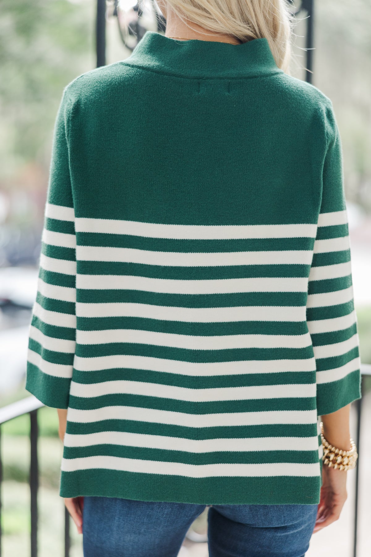 Just A Feeling Emerald Green Striped Mock Neck Sweater – Shop the Mint
