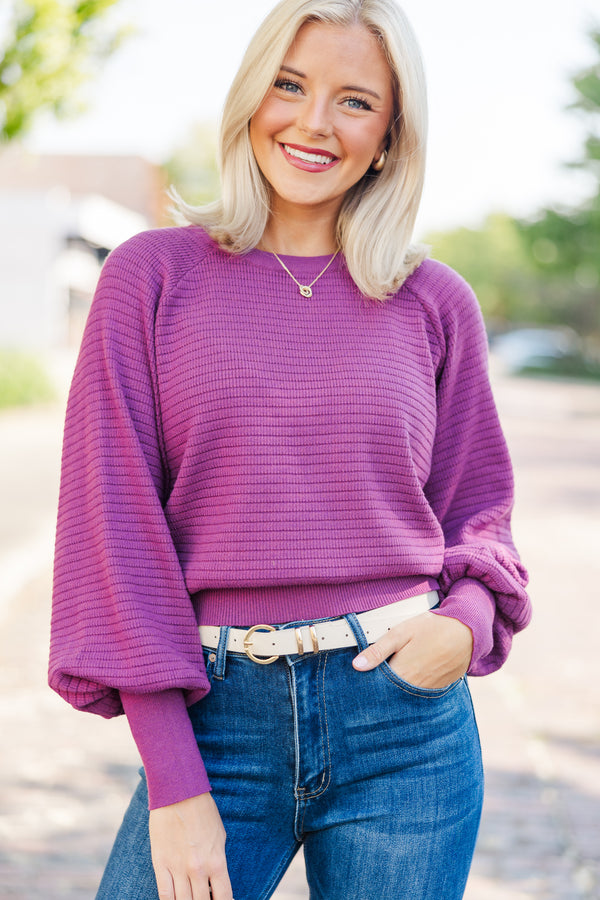 In The Works Plum Purple Ribbed Sweater – Shop the Mint