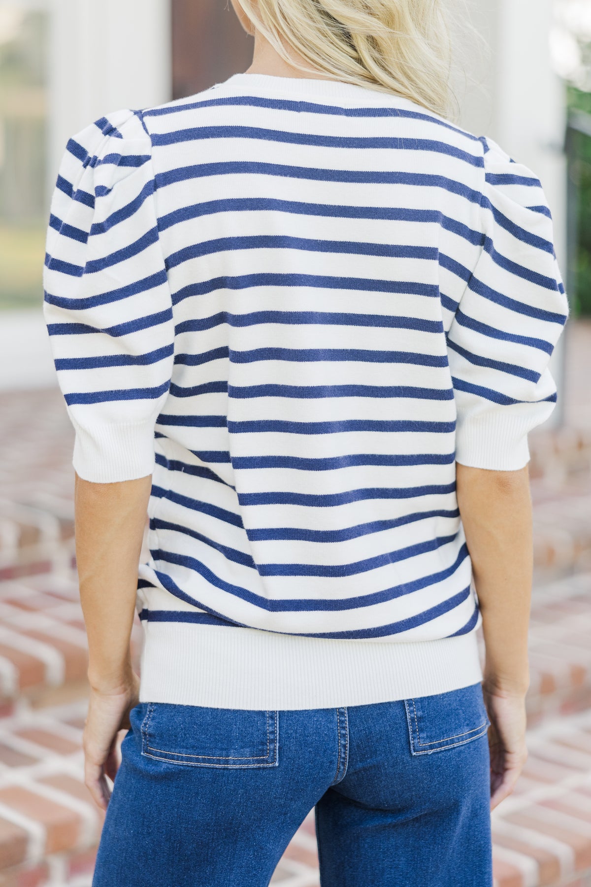 Nautical Breeze Navy Blue Puff Sleeve Top – Shop the Mint