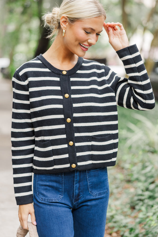 Ready To Go Black Striped Cardigan – Shop the Mint