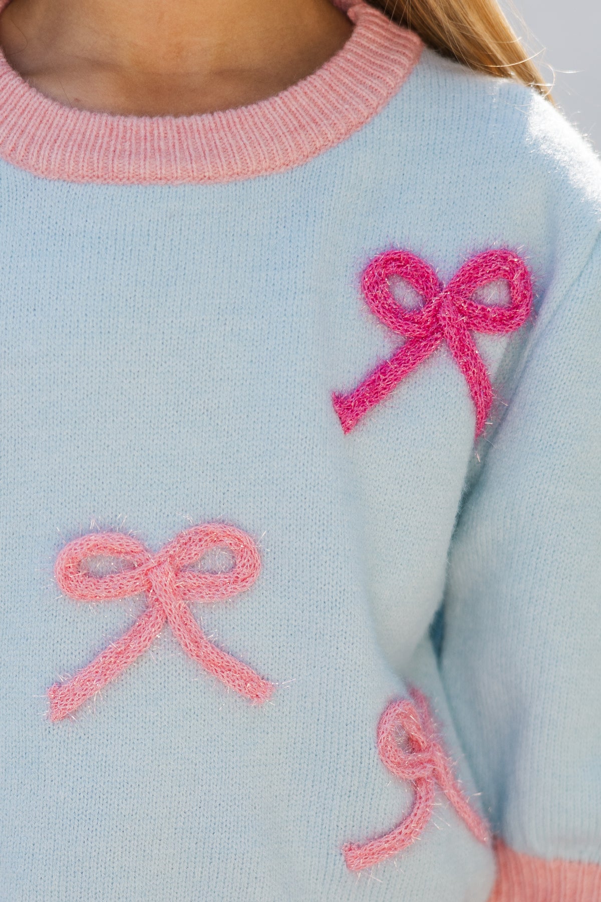 Girls: Happy To Be Here Light Blue Bow Sweater – Shop the Mint
