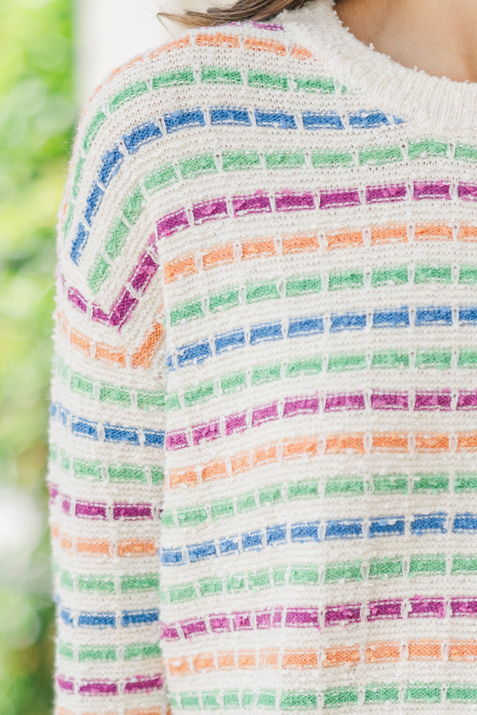 Give It A Try White Multi Striped Sweater – Shop the Mint