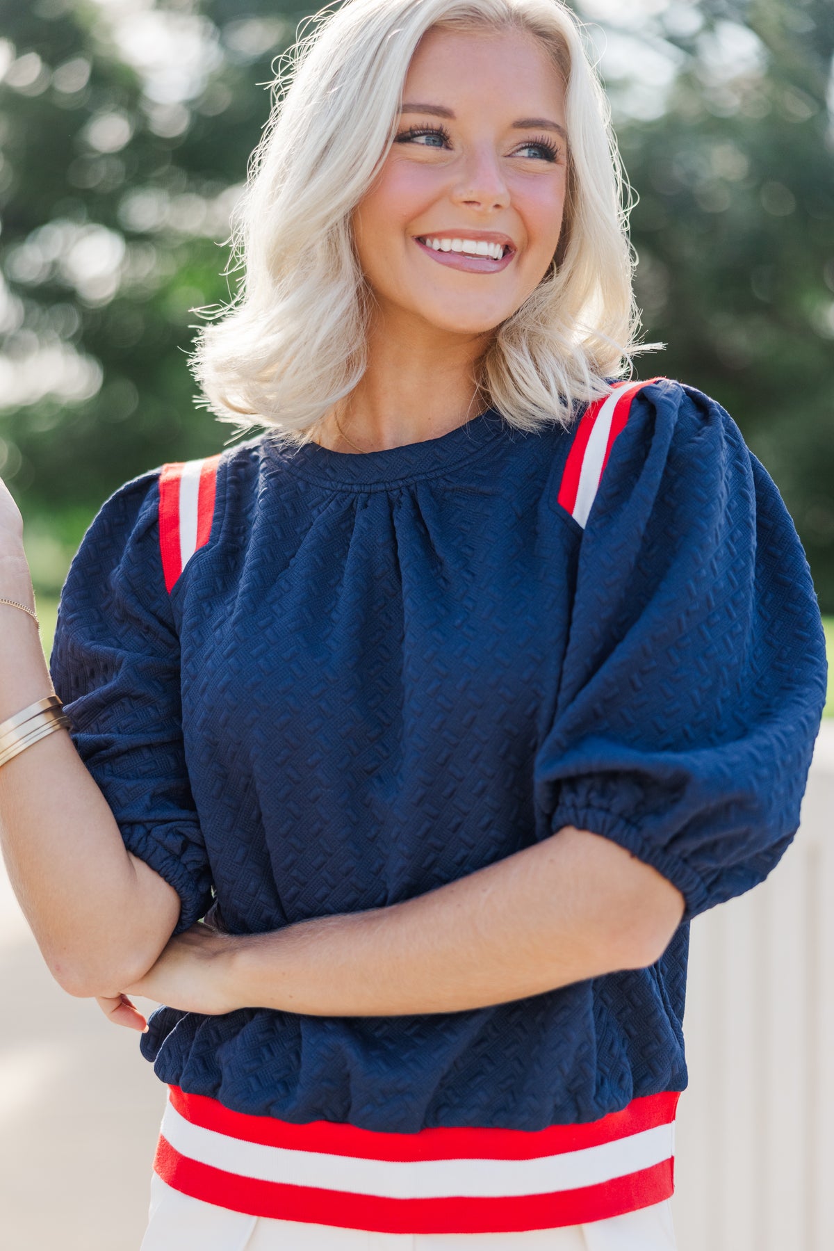 See It Through Navy Blue Textured Blouse – Shop the Mint