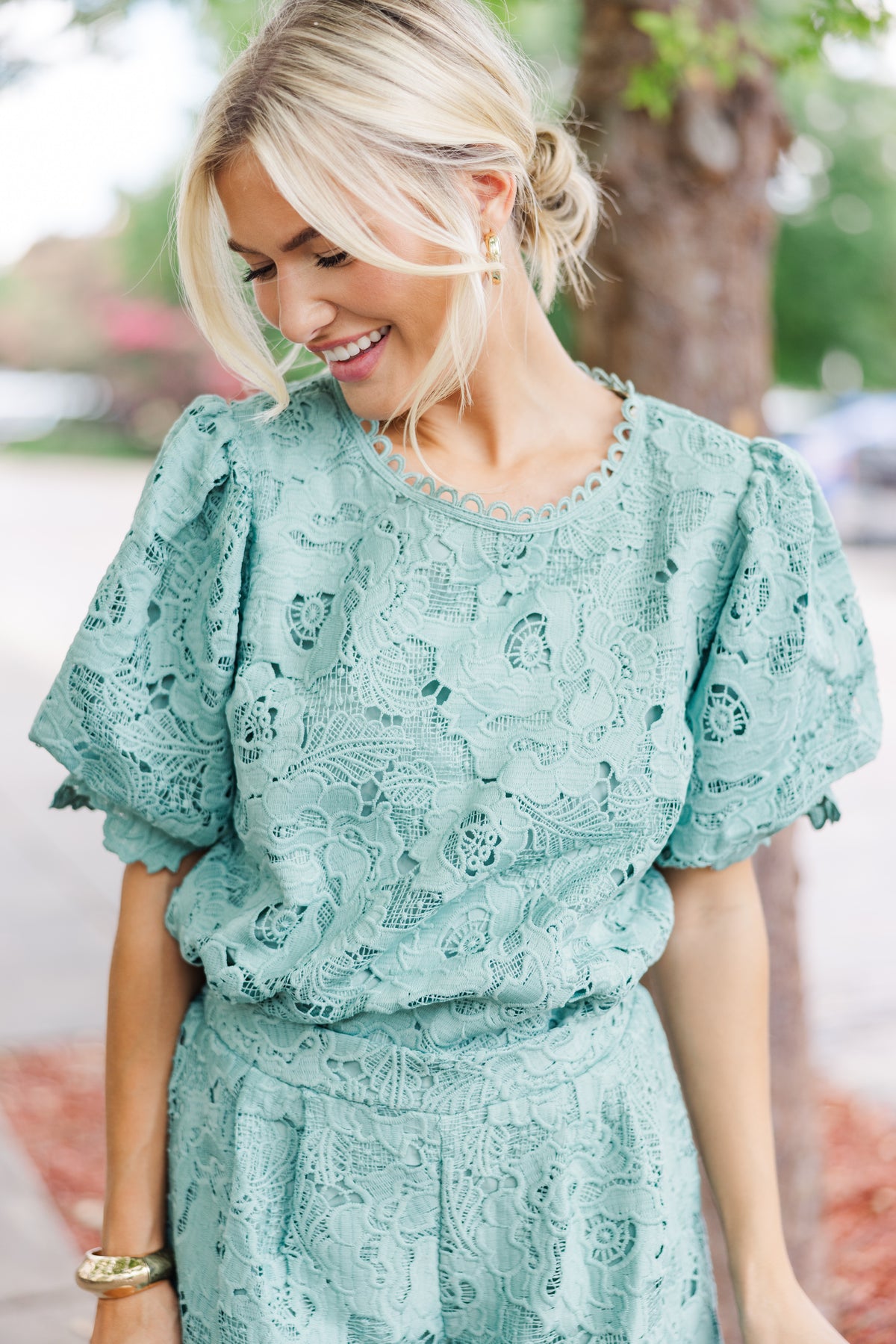 Everybody Loves Dusty Mint Lace Blouse – Shop the Mint