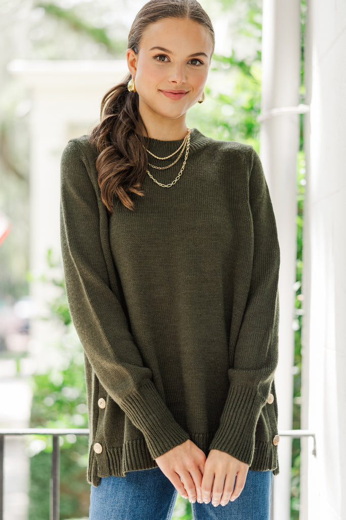 The Slouchy Olive Green Side Button Sweater – Shop the Mint