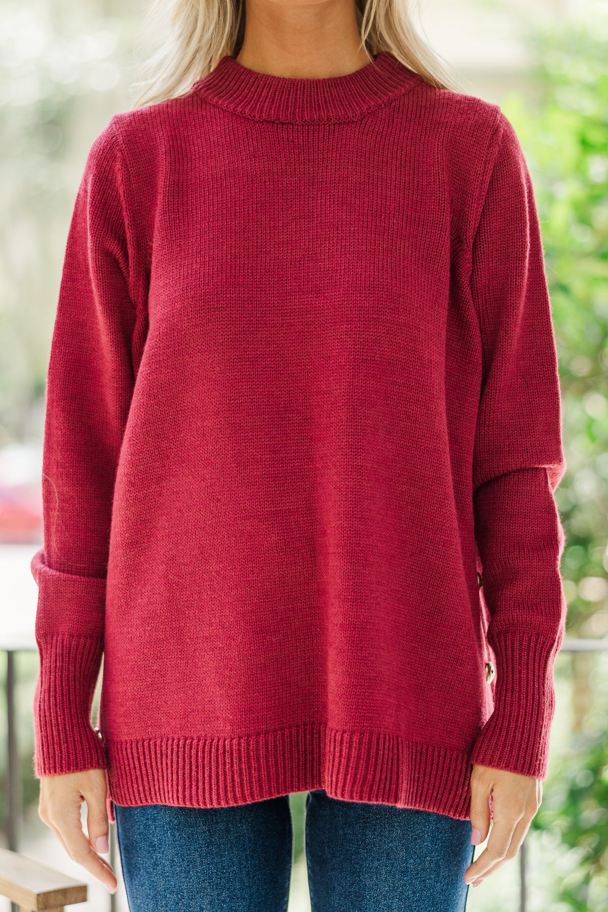 The Slouchy Marsala Red Side Button Sweater – Shop the Mint
