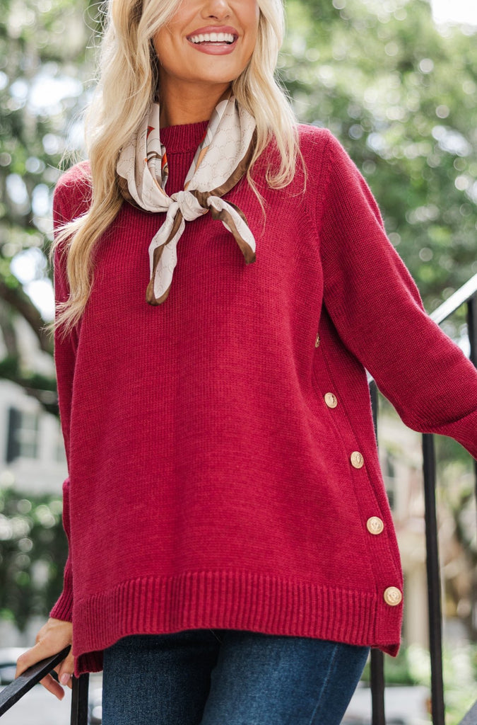 The Slouchy Marsala Red Side Button Sweater – Shop the Mint
