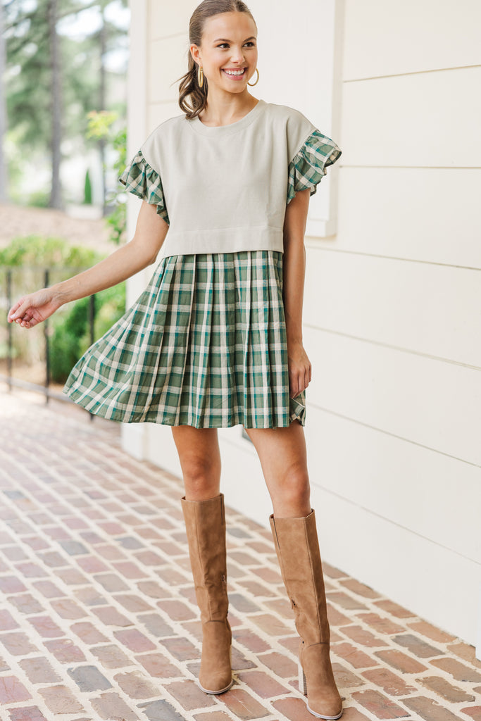 Reach For It Olive Green Plaid Dress – Shop the Mint