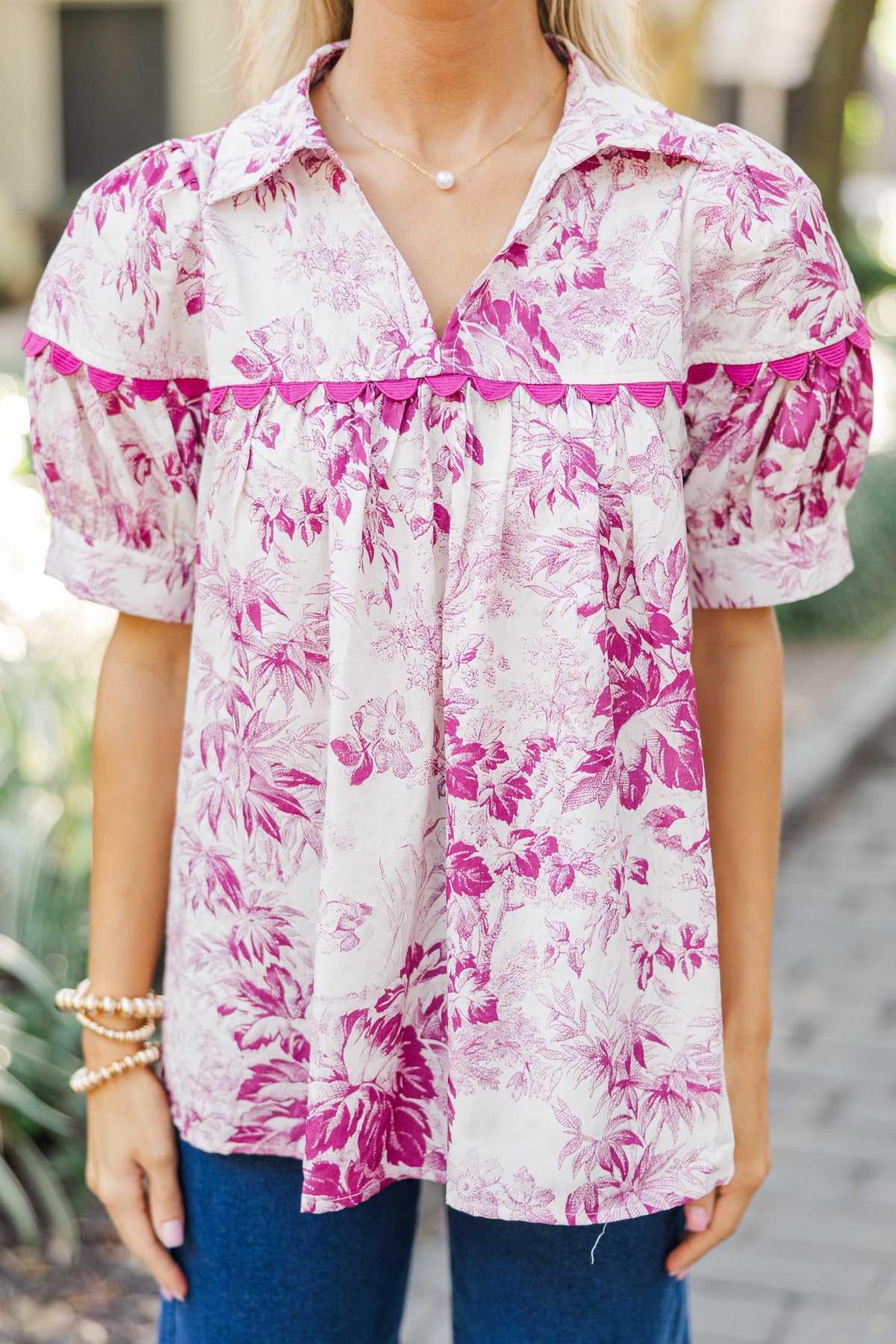 You Have It All Magenta Toile Blouse – Shop the Mint